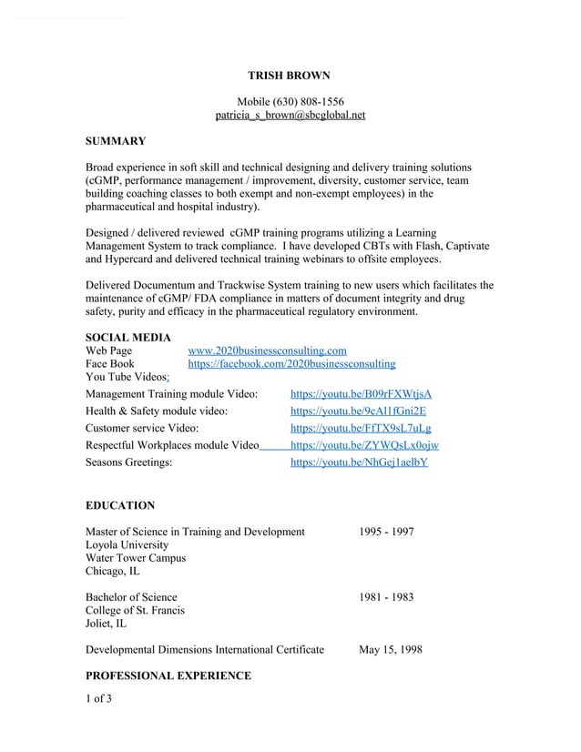 left formated resume - trish brown - january 2016 | DOC | Healthcare ...