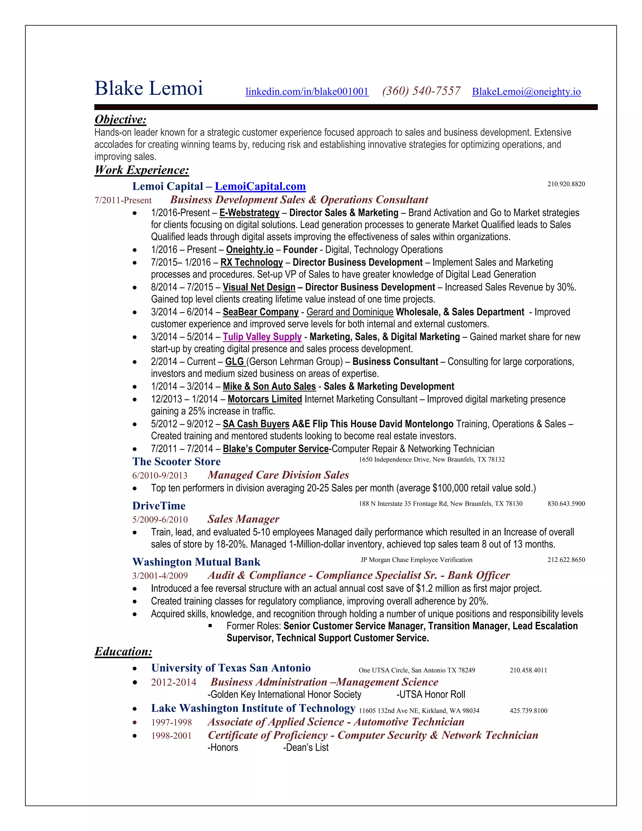 BLAKE LEMOI Resume 2016 | PDF