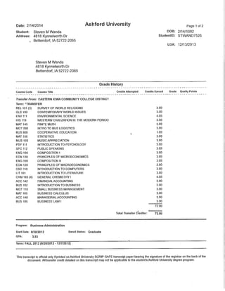 Ashford University Transcript | PDF
