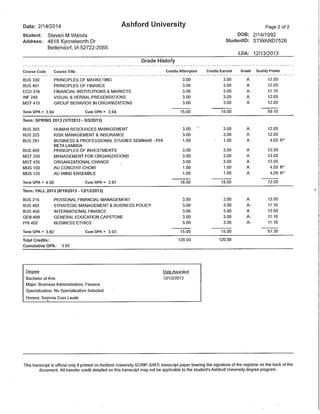 Ashford University Transcript | PDF