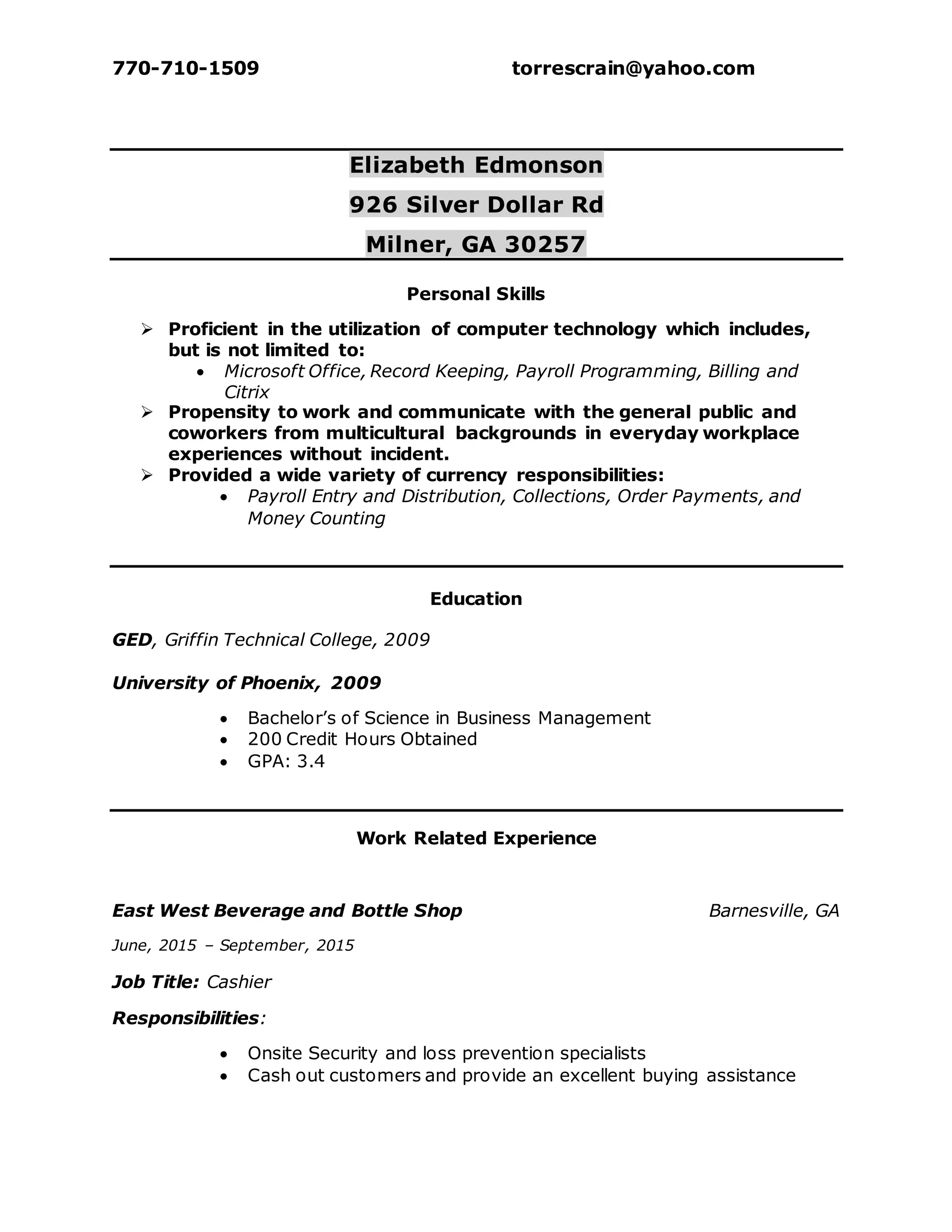 Elizabeth Edmonson 2015 Resume | DOCX