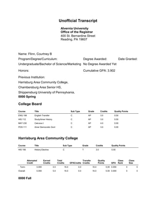Unofficial Transcript Fall 2017 | PDF