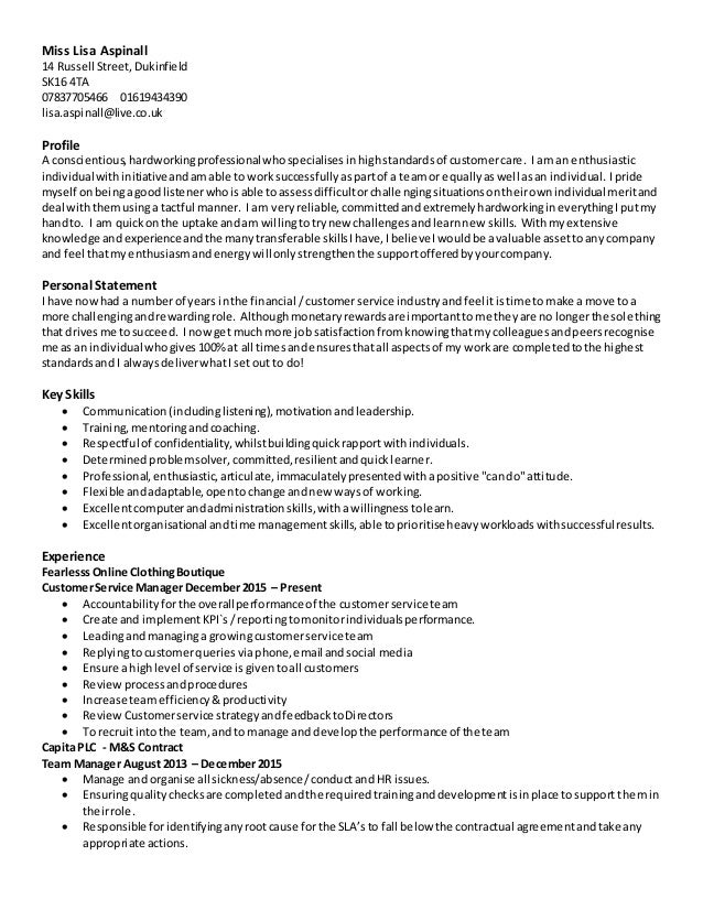 Updated CV - Including Capita and M&S 2015 & Fearlesss