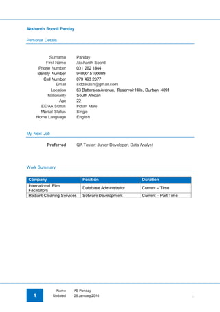Akshanth Panday Resume 26 January 2016-1 | DOCX | Programming Languages ...