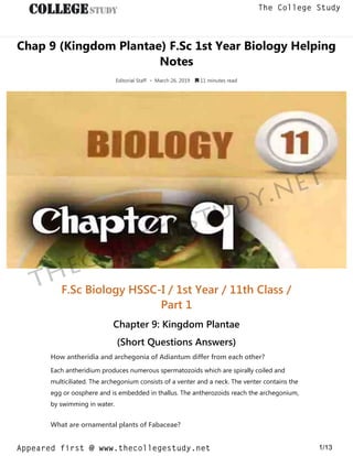 5 chap 9 (kingdom plantae) f.sc 1st year biology helping notes | PDF ...