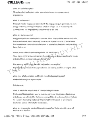 5 chap 9 (kingdom plantae) f.sc 1st year biology helping notes | PDF
