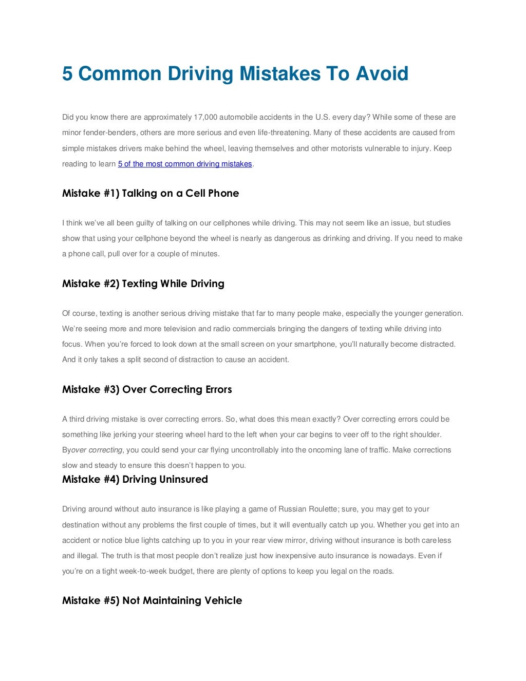 5 common driving mistakes to avoid