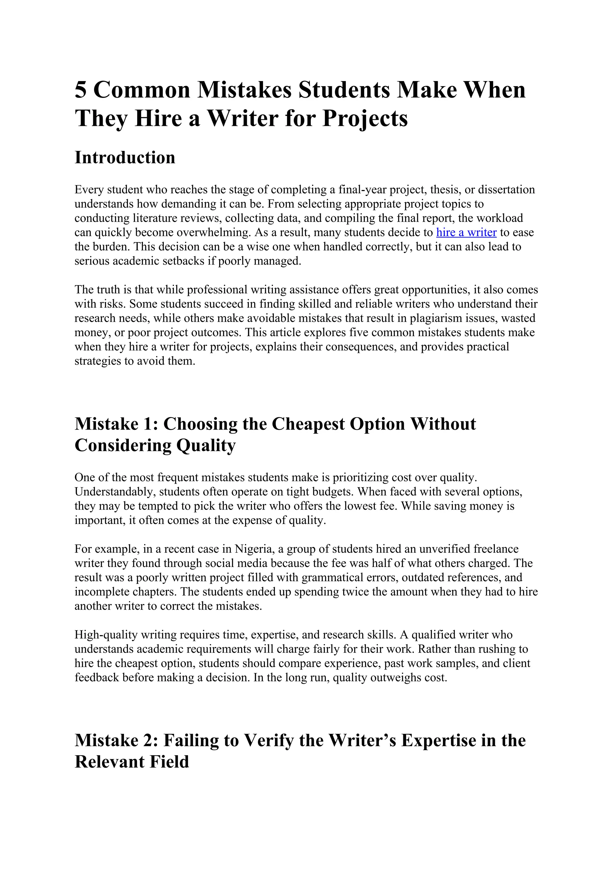 5 Common Mistakes Students Make When They Hire a Writer for Projects.docx