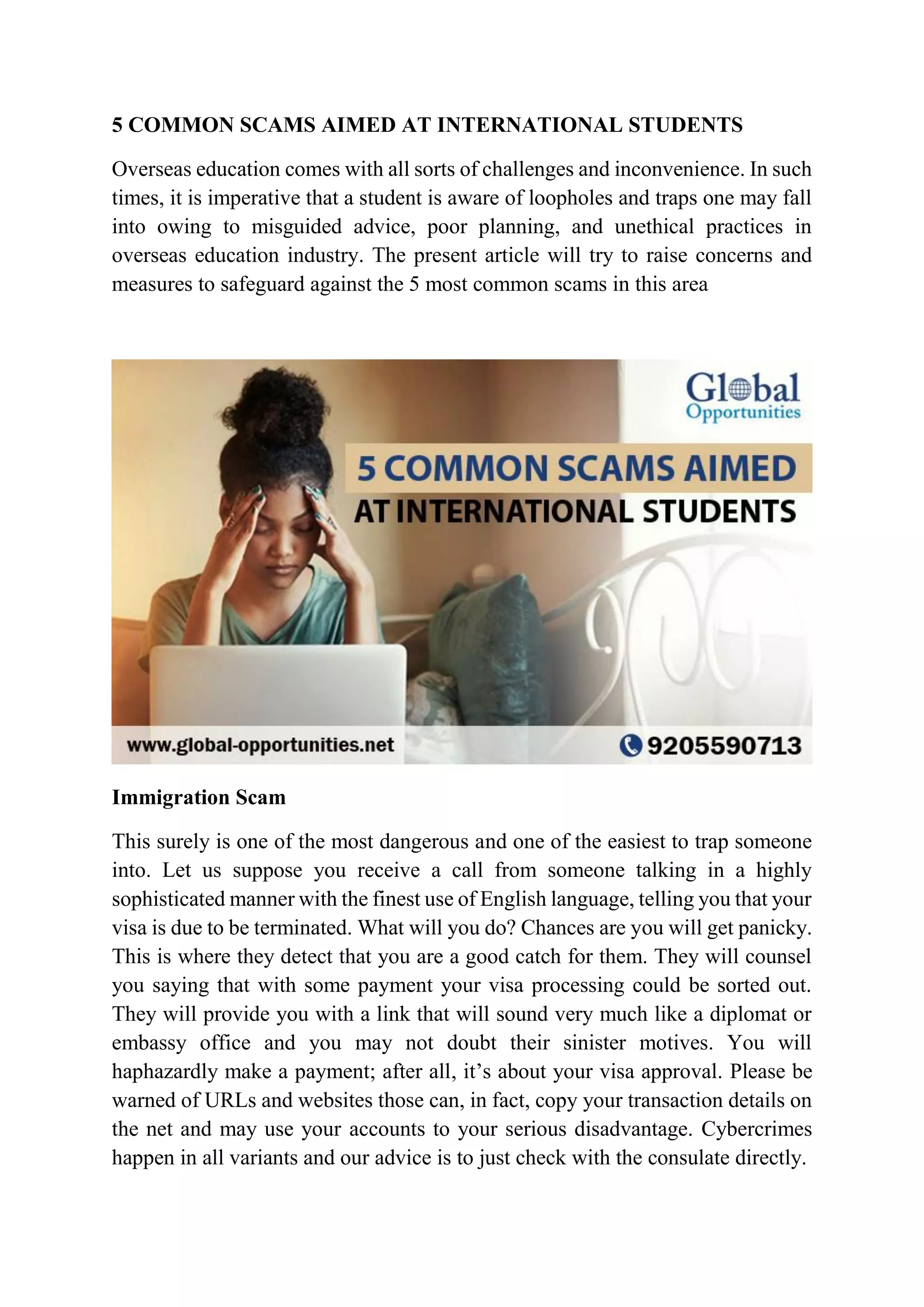 5 COMMON SCAMS AIMED AT INTERNATIONAL STUDENTS | PDF