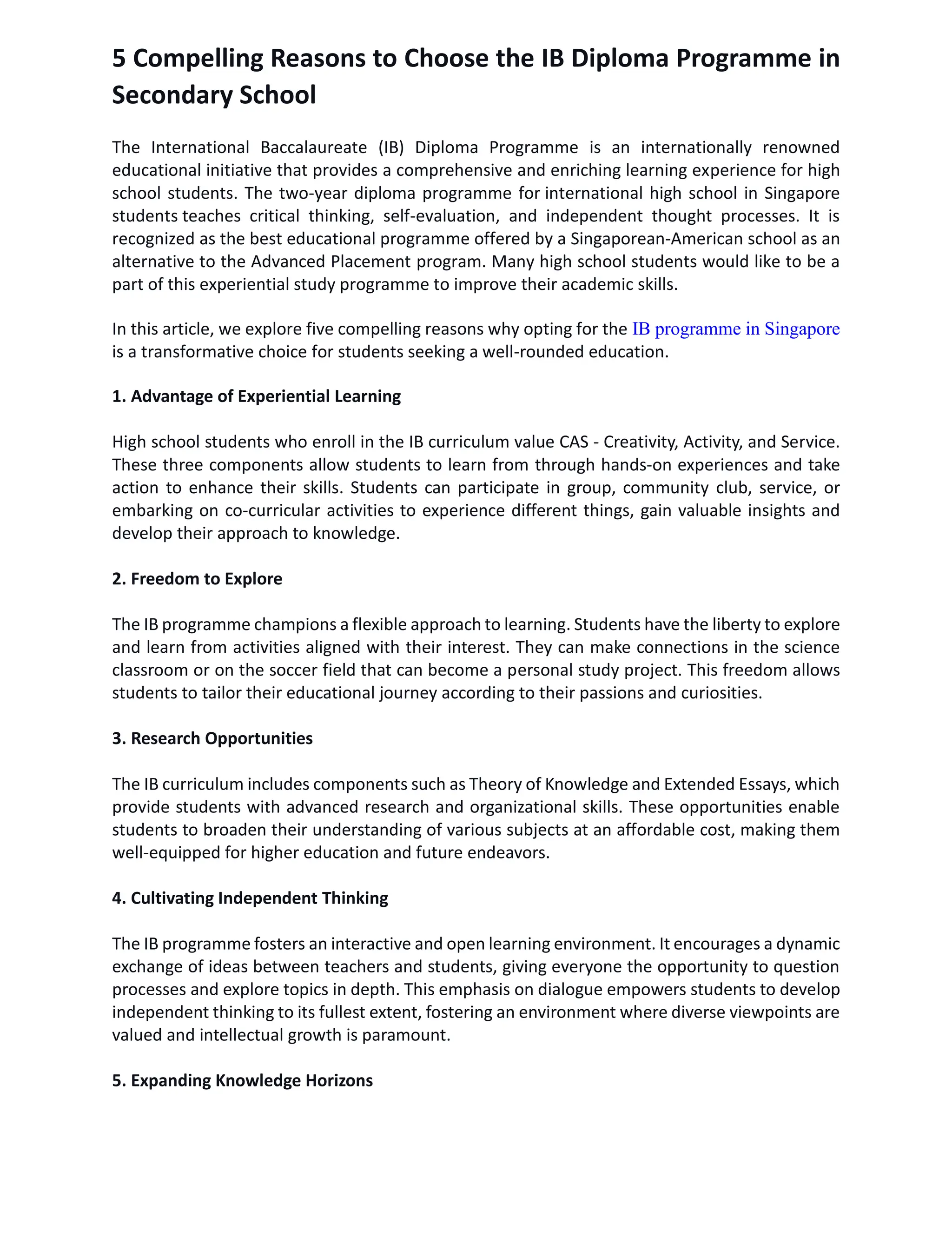 5 Compelling Reasons to Choose the IB Diploma Programme in Secondary School | PDF