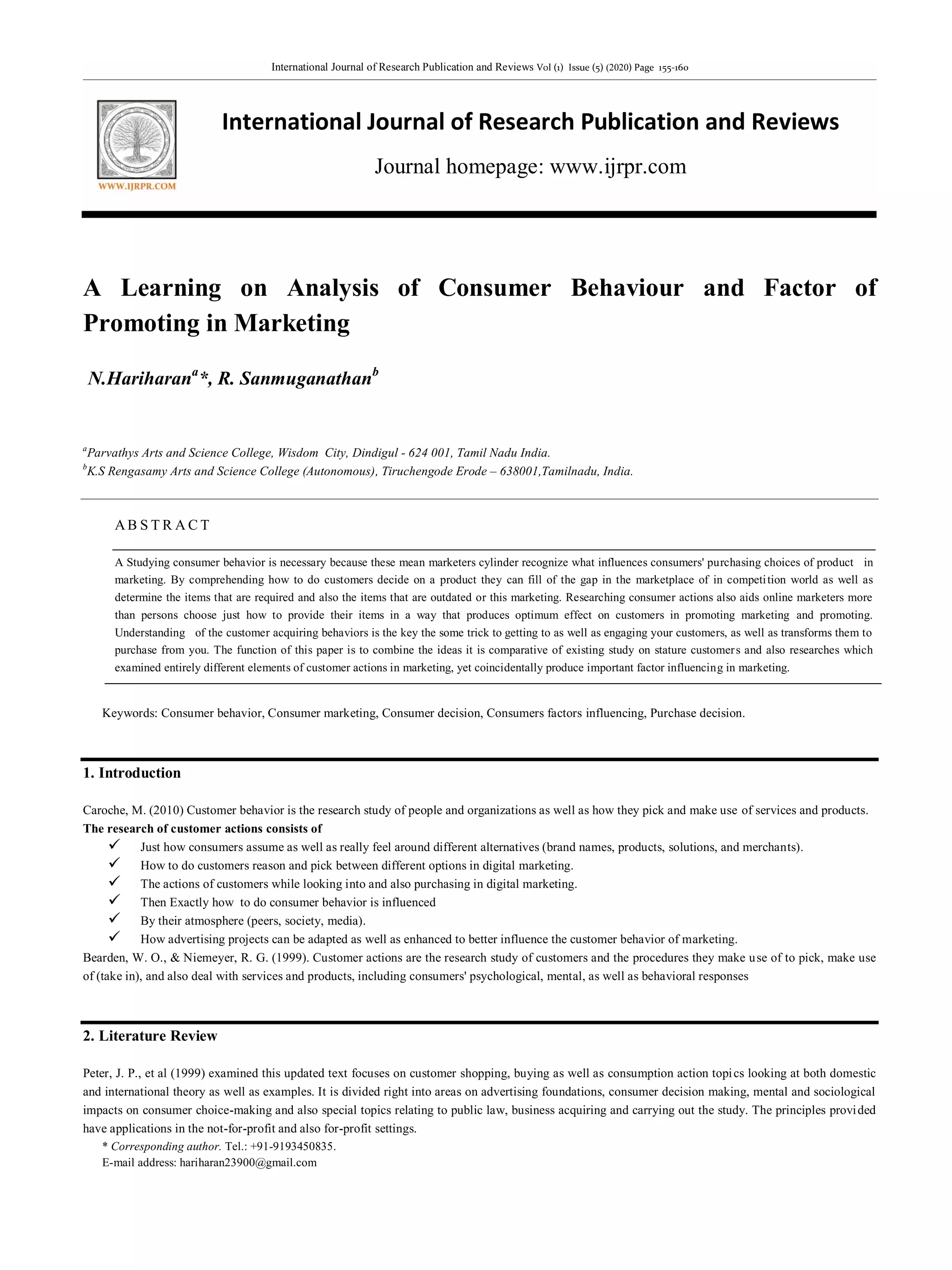 5 consumer behaviour research paper hari masterpiece | PDF