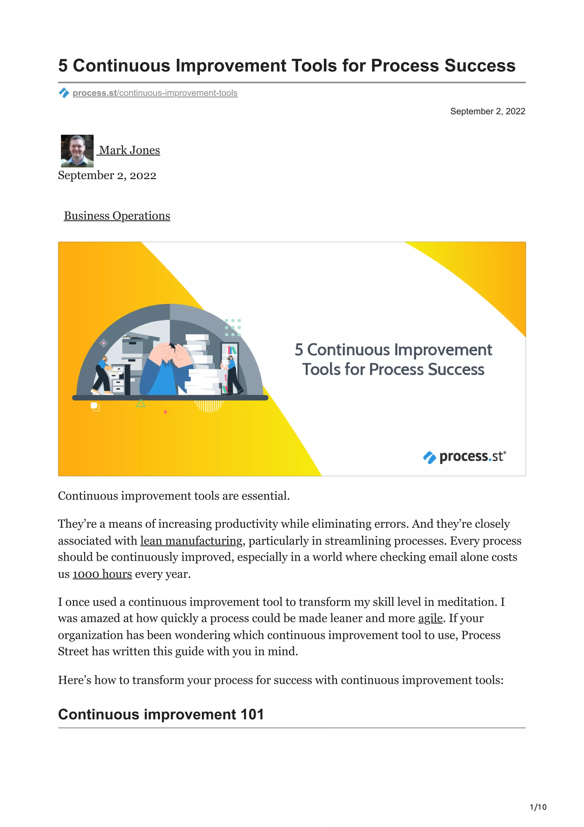 5 Continuous Improvement Tools for Process Success | PDF