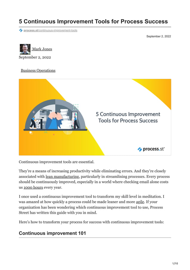 5 Continuous Improvement Tools for Process Success | PDF
