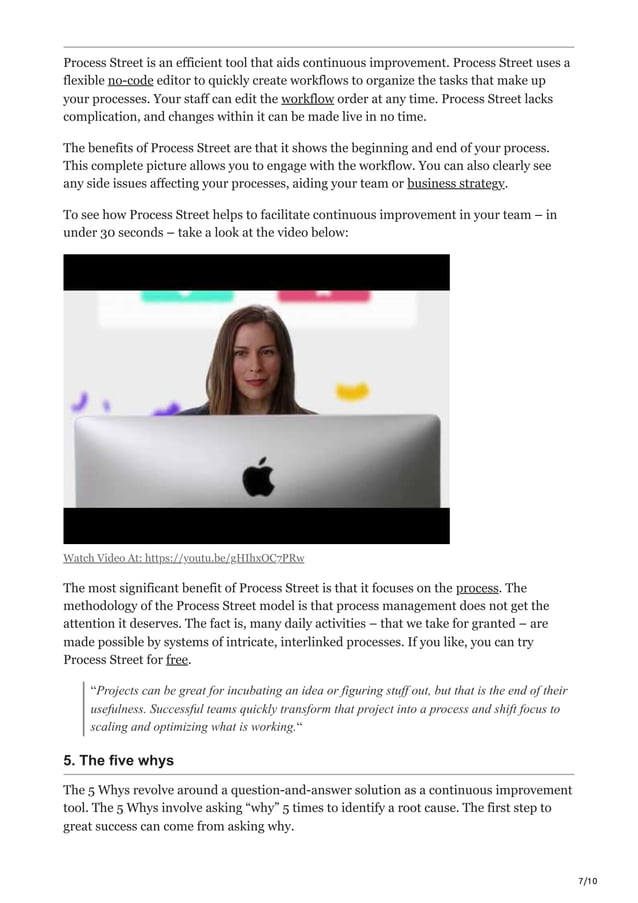 5 Continuous Improvement Tools for Process Success | PDF