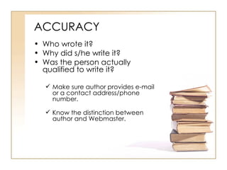 5 Criteria for Evaluating Web Sites | PPT