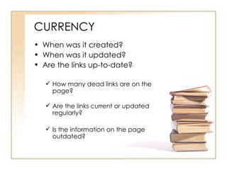 5 Criteria for Evaluating Web Sites | PPT