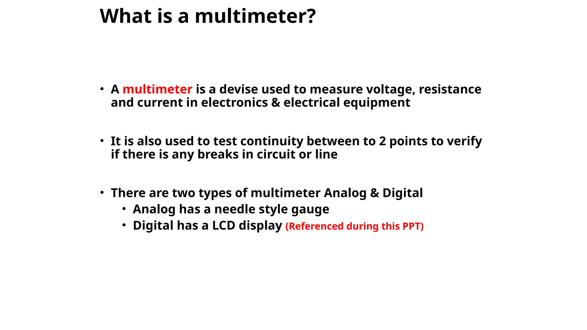 Current and Voltage Measurement - Using a Multimeter | PPTX