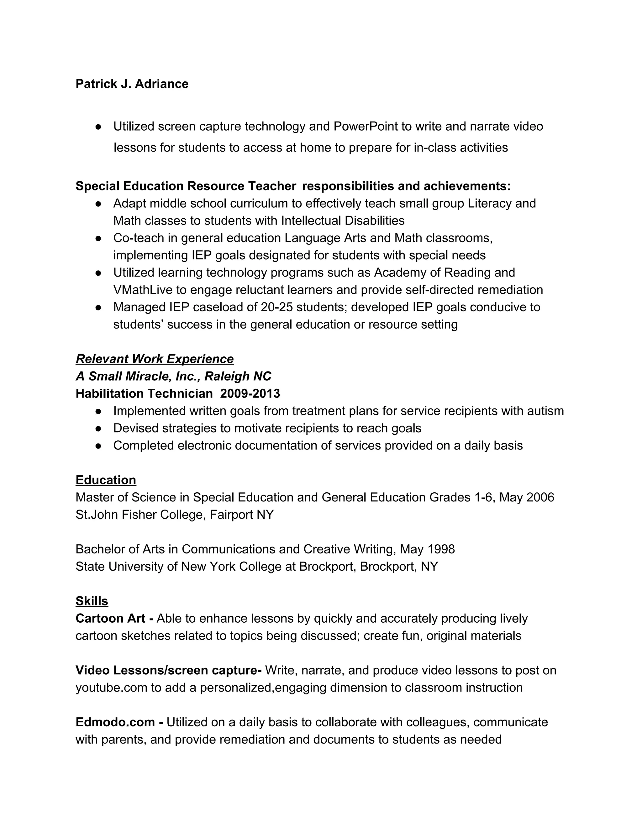 patrick adriance resume | PDF