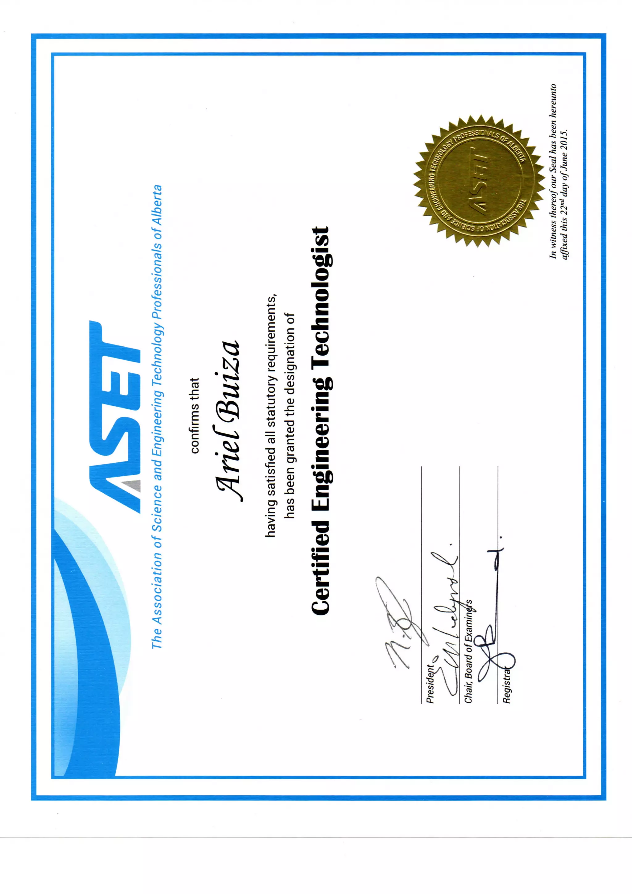 ARBuiza-ASET Certificate | PDF