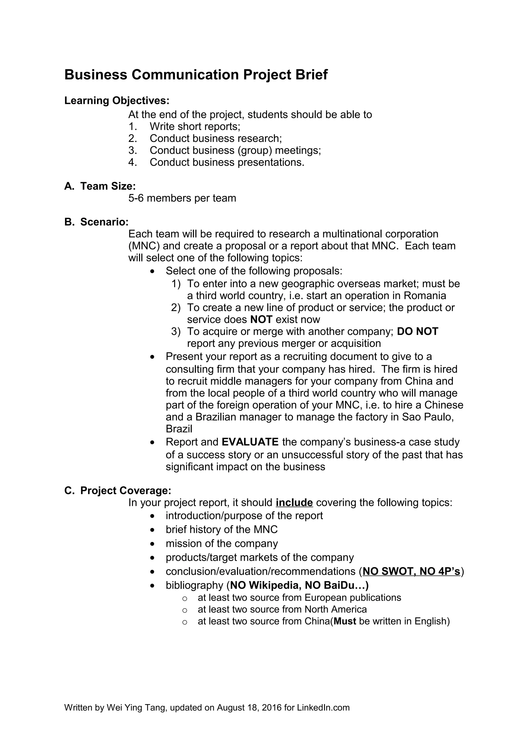 Bus Comm Project Brief | DOC