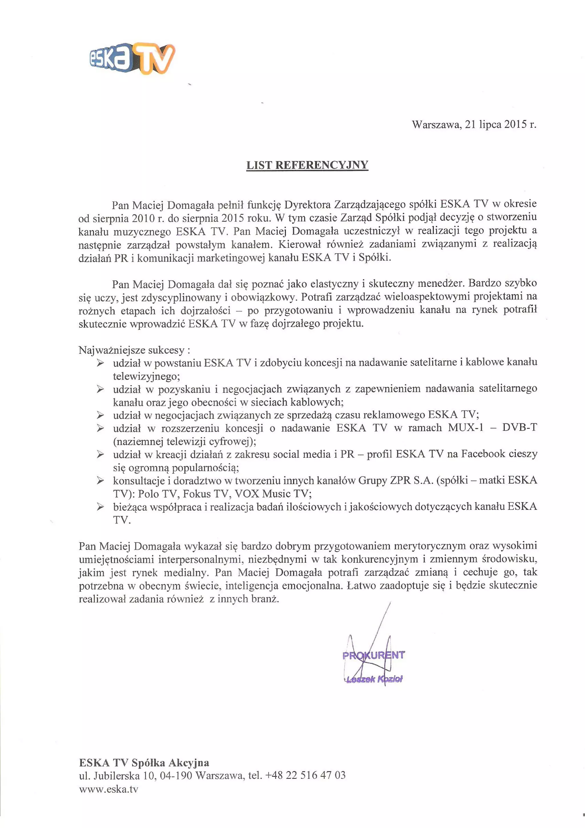 Referencje_ESKA TV | PDF