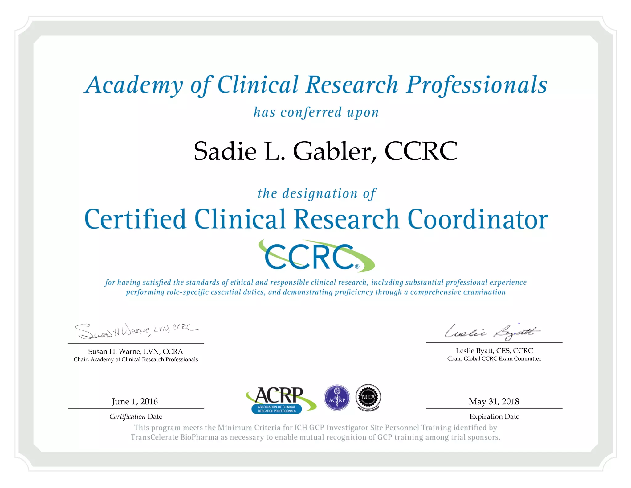 SLG CCRC Certificate exp 2018 | PPT