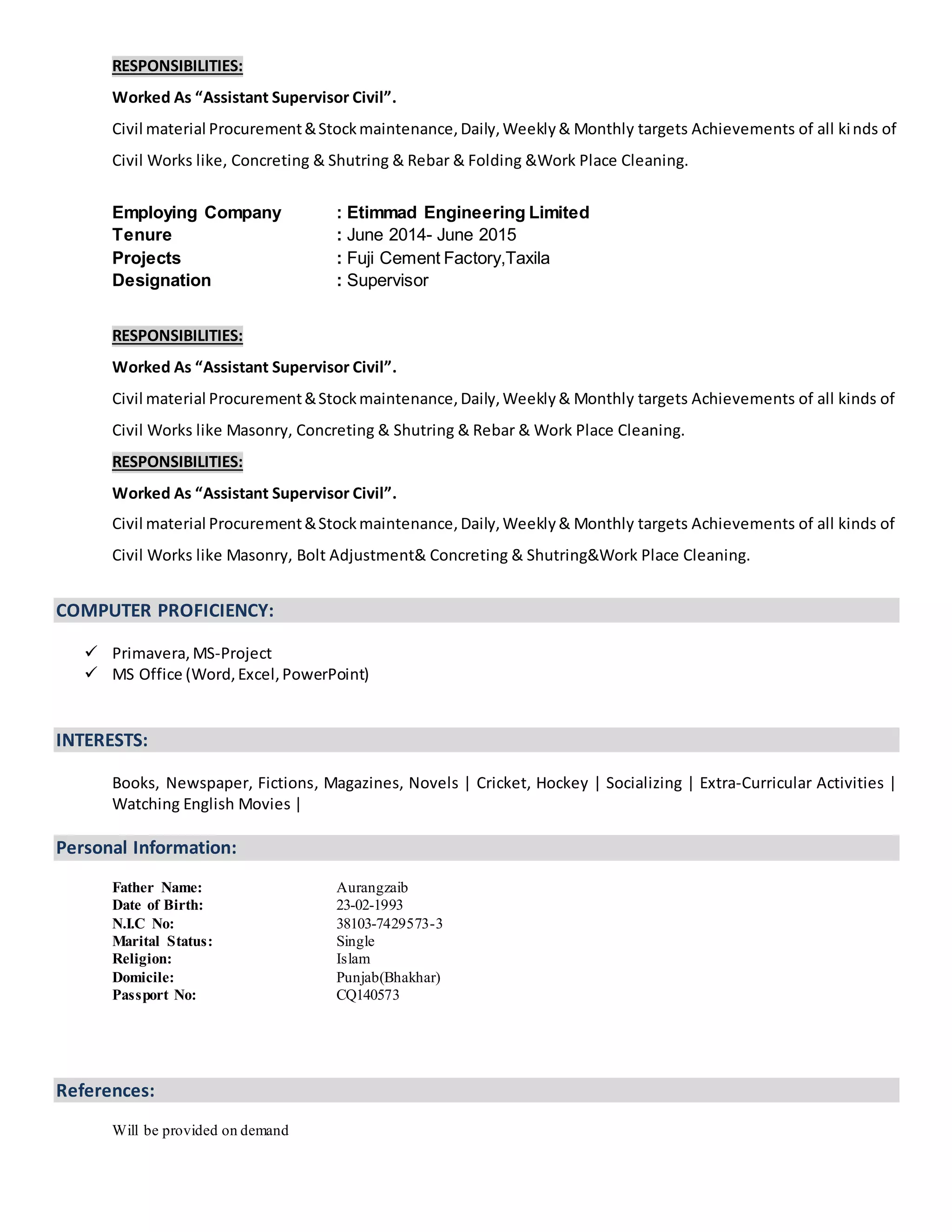 CV Adnan | DOCX | Civil Engineering Industry | Industries