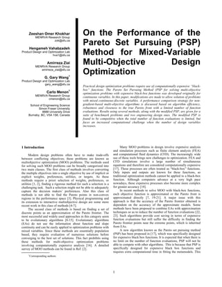 On the Performance of the Pareto Set Pursuing (PSP) Method for Mixed-Variable Multi-Objective ...