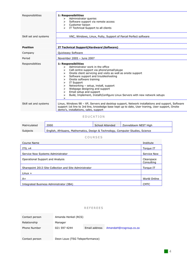 Ryan van Niekerk - CV | DOC | IT and Internet Support | Internet