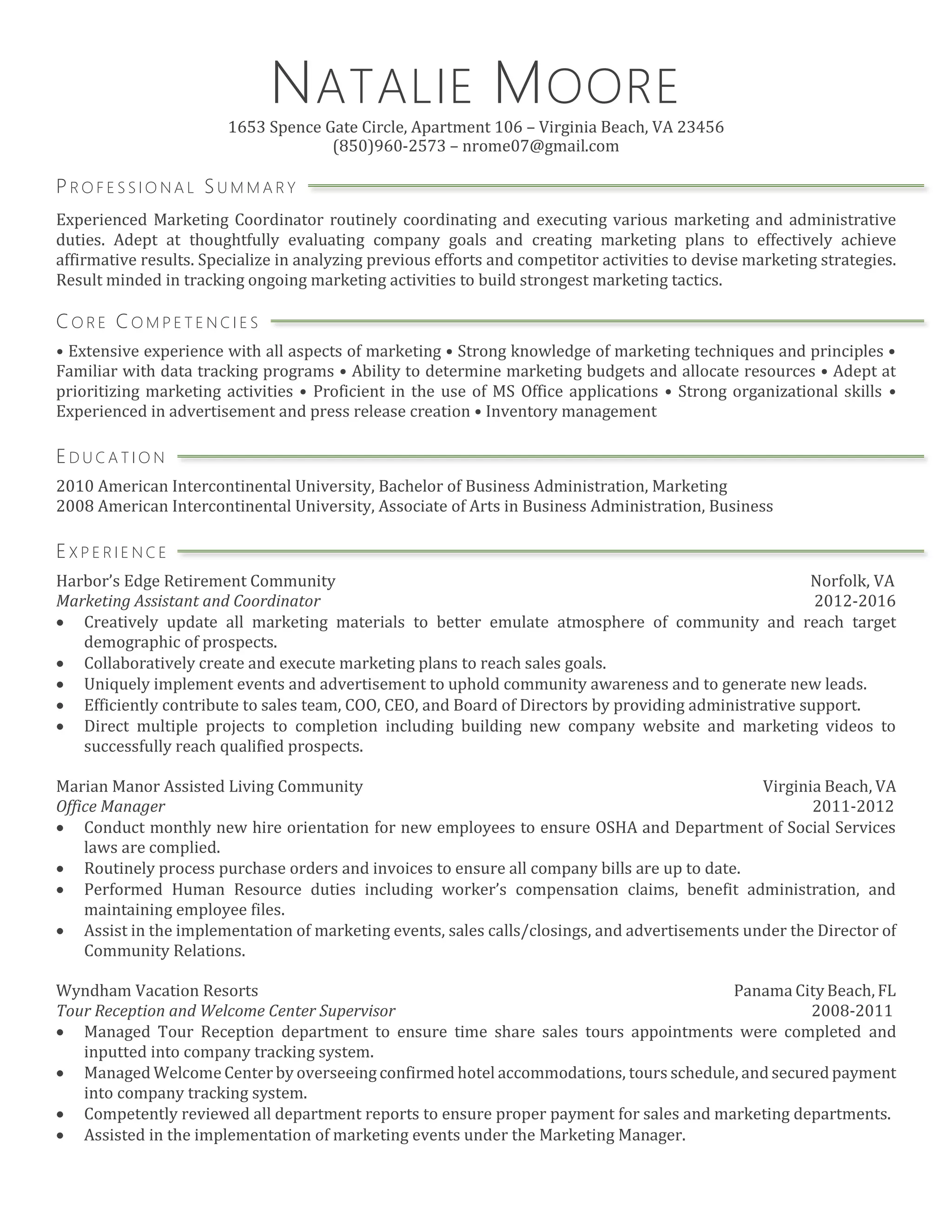 Natalie Moore Marketing Professional | PDF