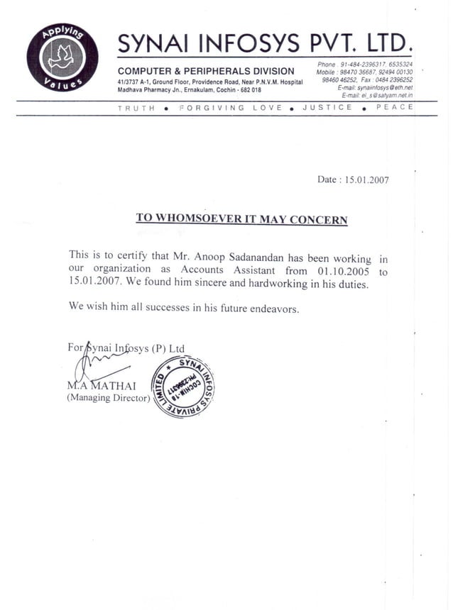 Experince Certificate- Synai Infosys (1) | PDF