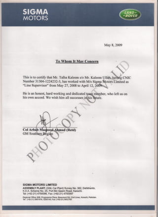 Experience Latter Sigma 18 | PDF