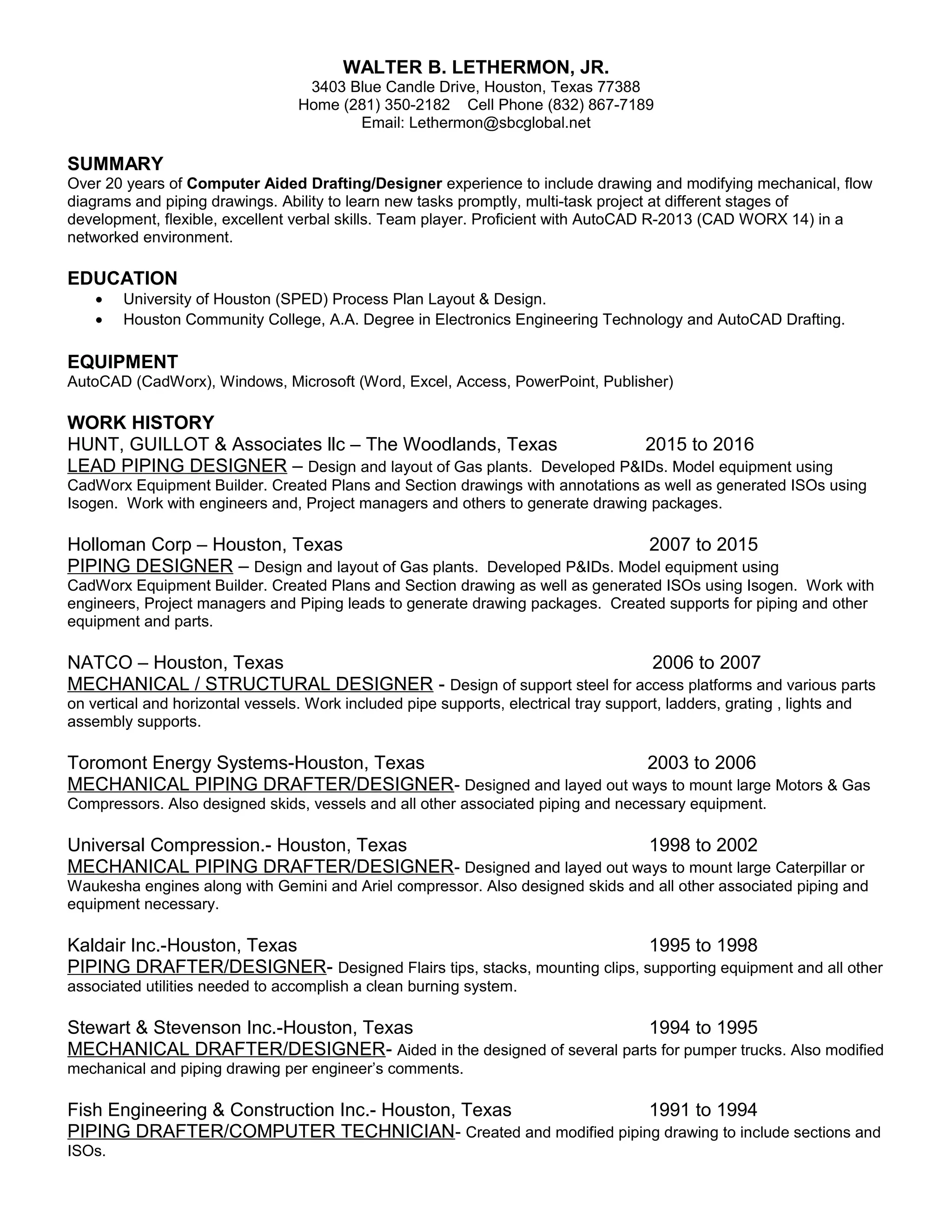 Walter Lethermon's Resume | PDF