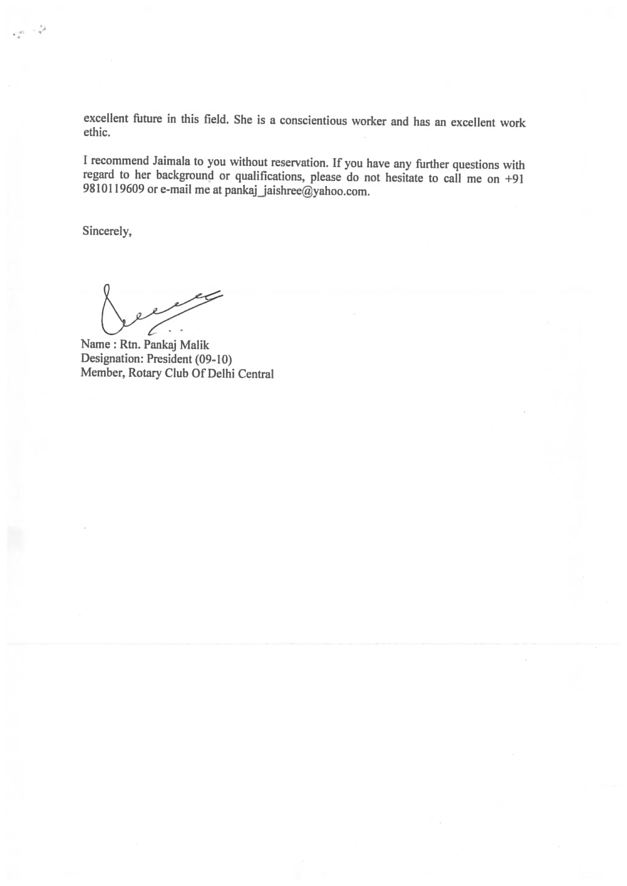 Rotary Viklang Kendra reference letter | PDF