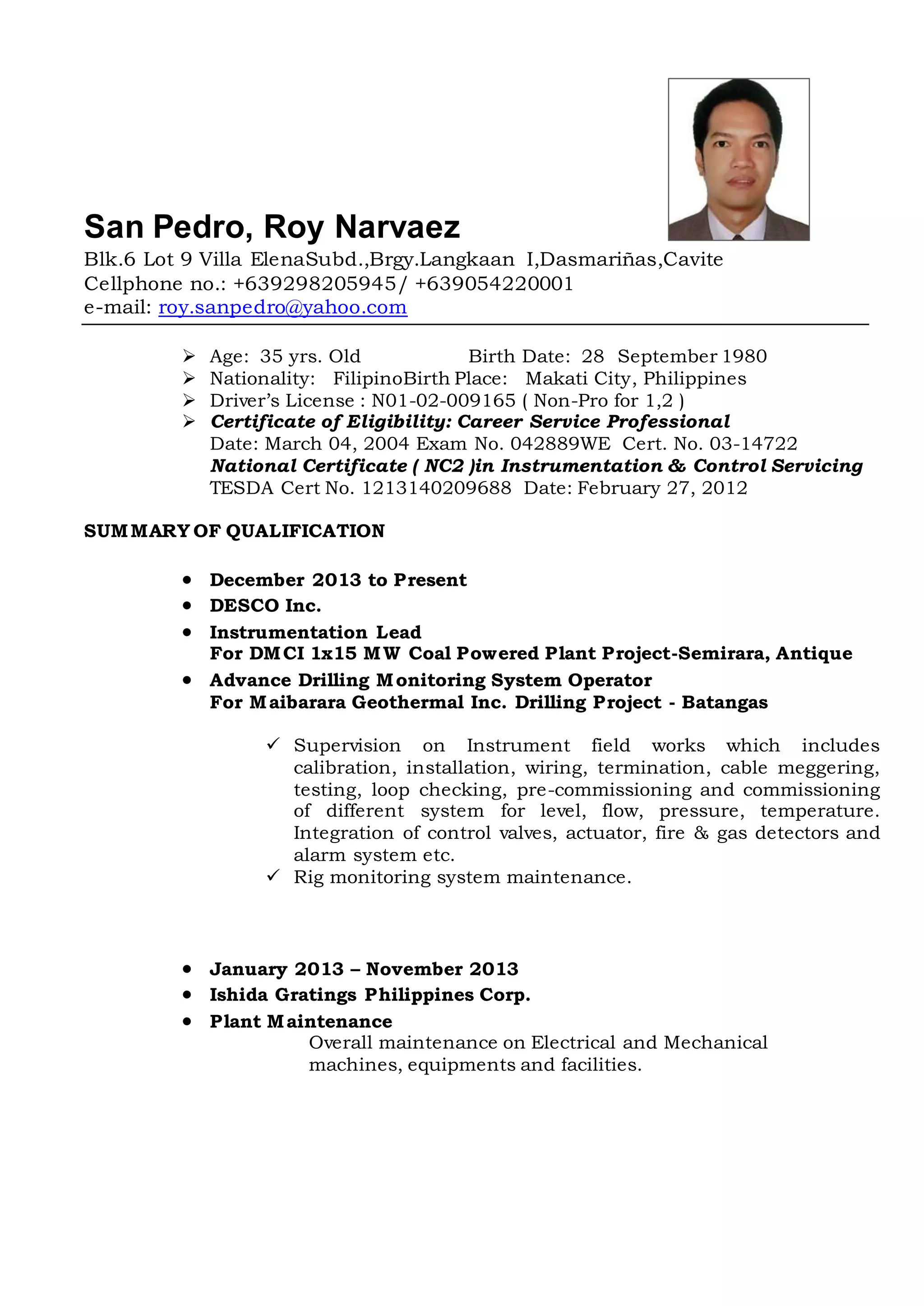 Roy N. San Pedro - Curriculum Vitae | DOCX