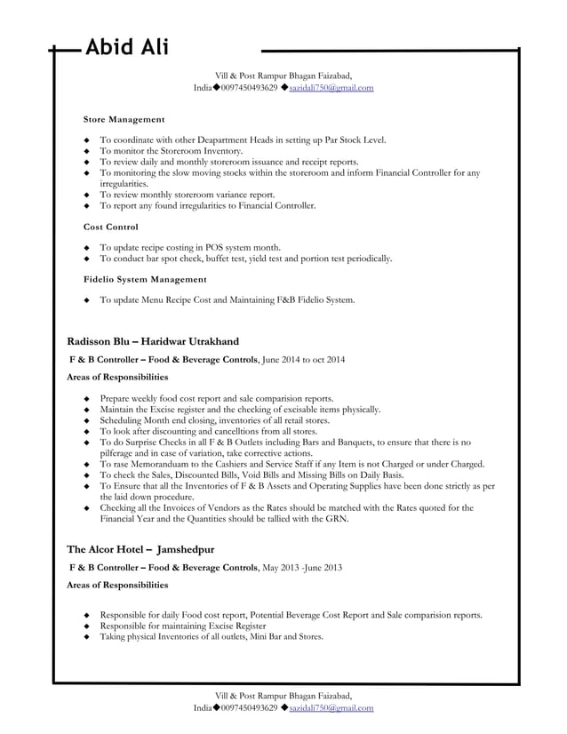 abid resume | DOC | Bars & Restaurants | Attractions