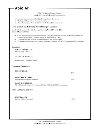 abid resume | DOC | Bars & Restaurants | Attractions