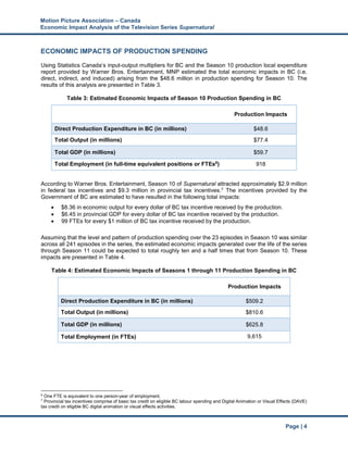 MNP Report - Economic Impacts of Supernatural | PDF