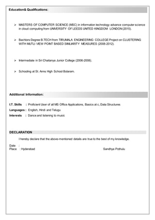 sandhya resume Updated 1 | DOCX | Computer Software and Applications ...