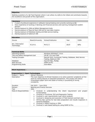 Preeti Tiwari_2 years experience_QA_Manual and automation | DOC