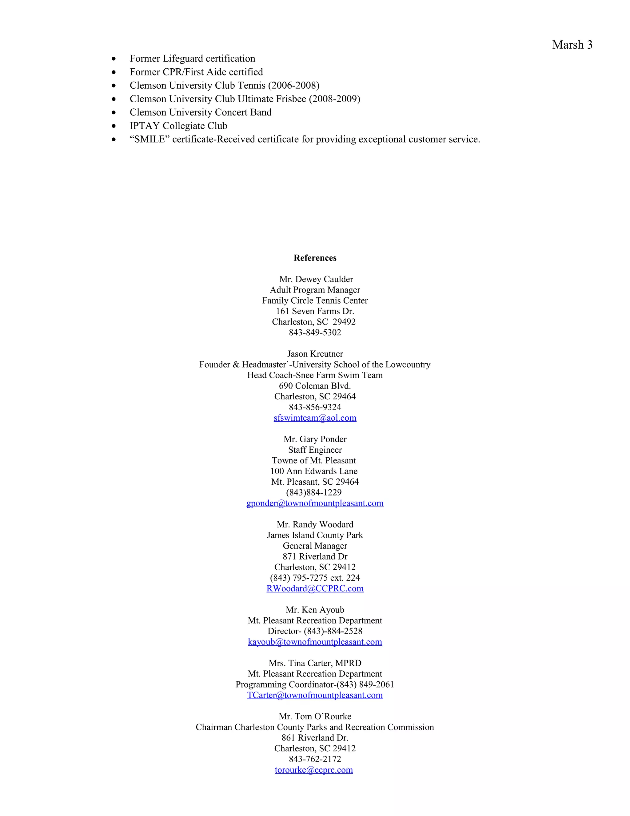 Steven's Resume & References | DOC | College Sports | Sports