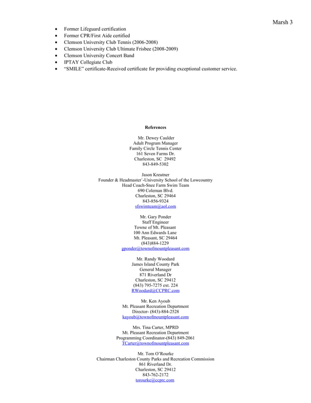 Steven's Resume & References | DOC | College Sports | Sports