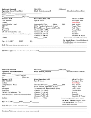 Operating Room Ordering Sheet portait | DOCX | Blood Disorders ...