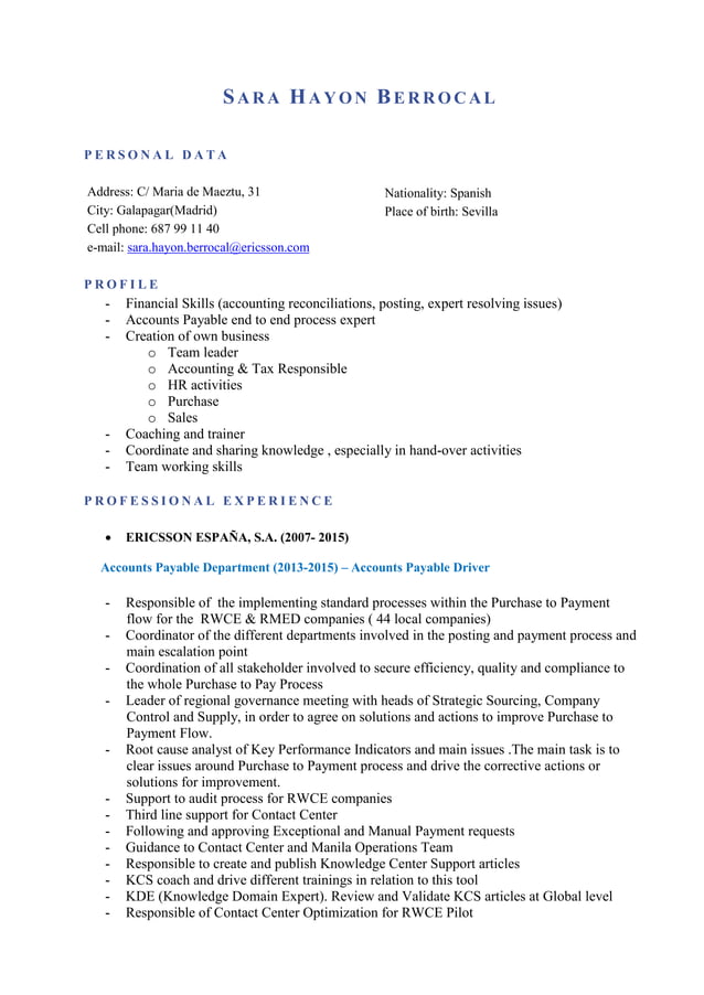 CV Sara Hayon Berrocal | PDF | Business Accounting & Finance | Business