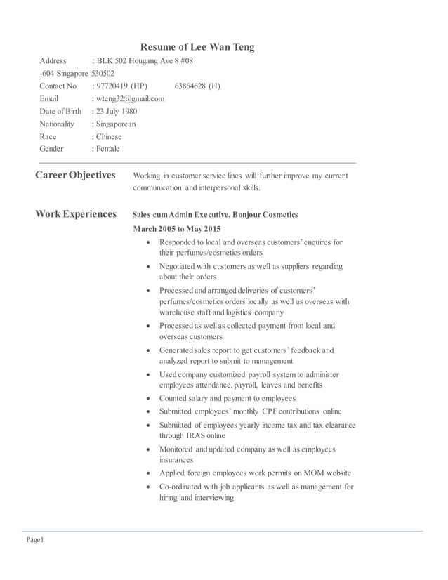 LEE WAN TENG RESUMES | DOCX