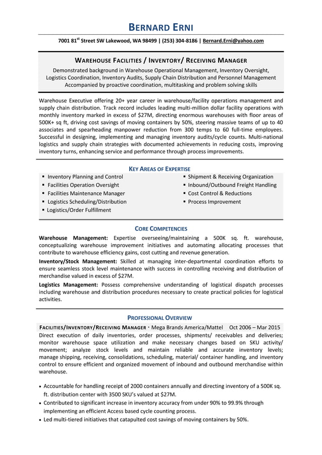 Bernard Erni Resume NH 2015 | PDF