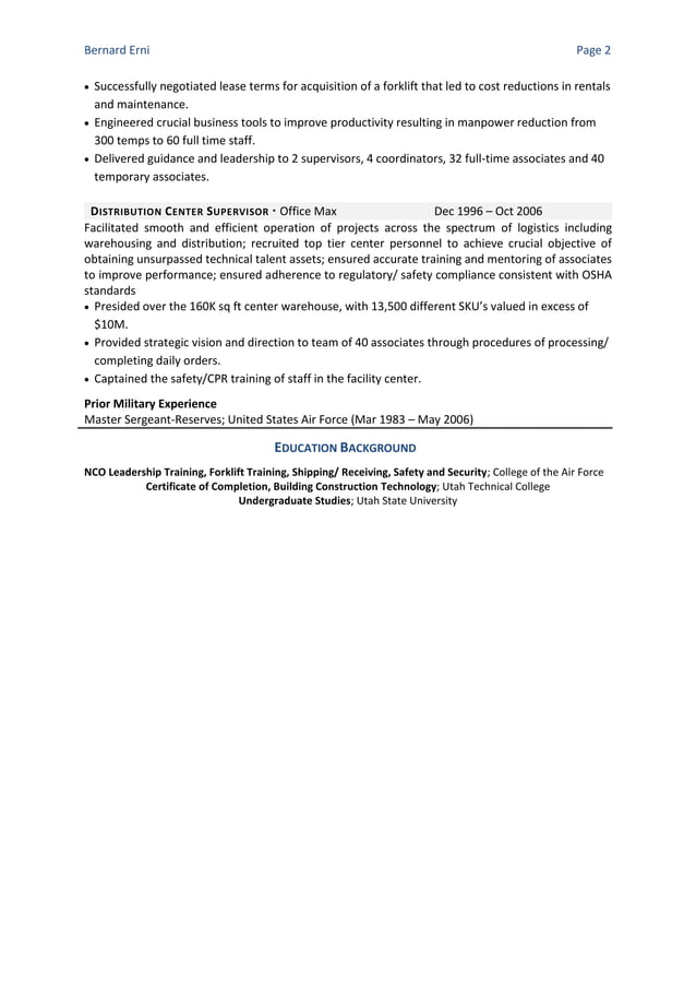 Bernard Erni Resume NH 2015 | PDF