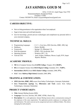 Jayasimha Resume 2014 | DOC | Programming Languages | Computing