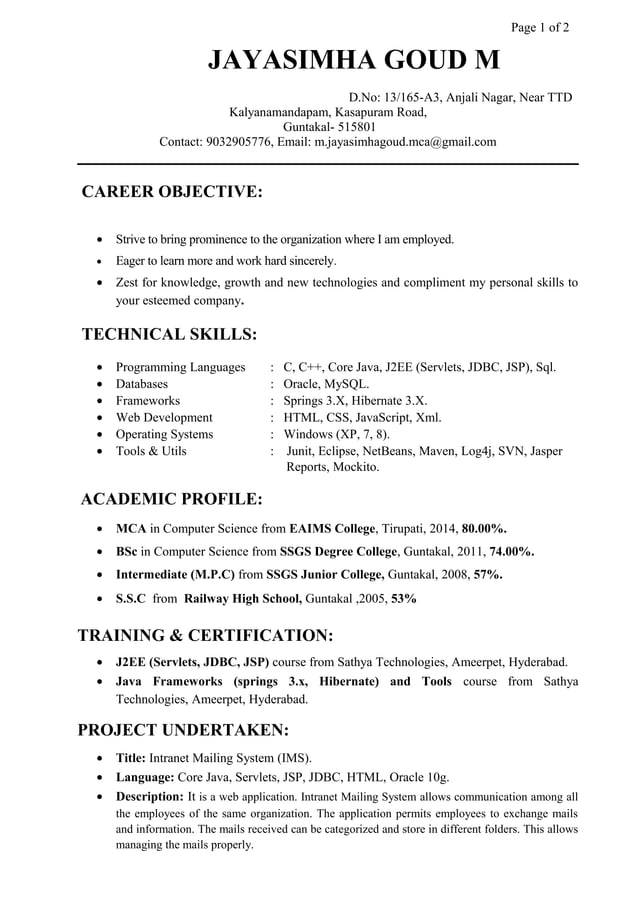Jayasimha Resume 2014 | DOC | Programming Languages | Computing