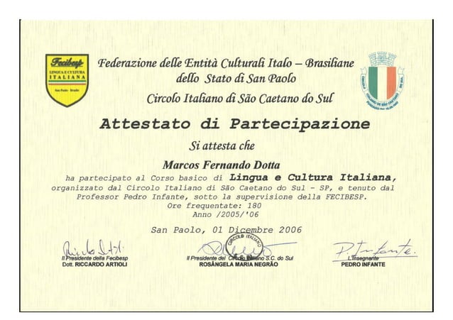 Italian Course Certificate - Basic and Intermmediate Levels | PDF